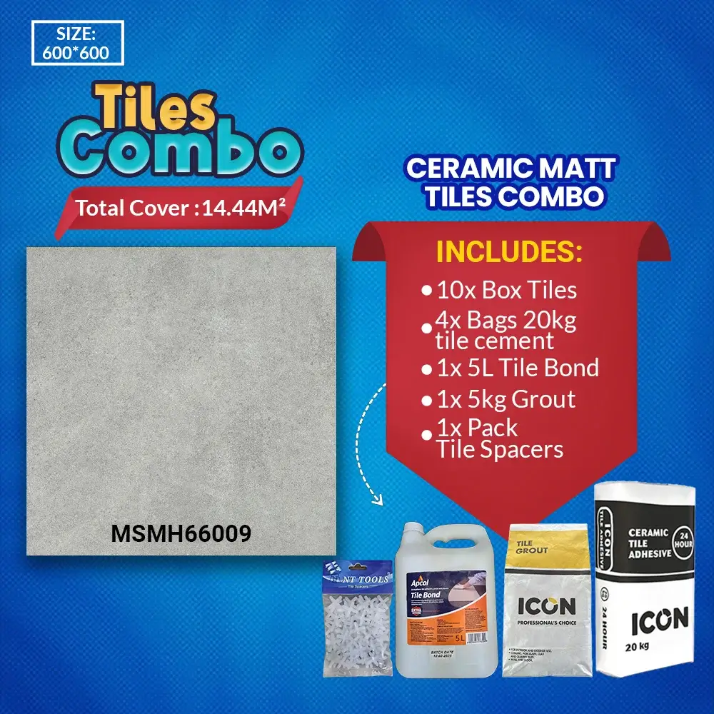 Ceramic Matt Grey Tile 600x600mm Combo